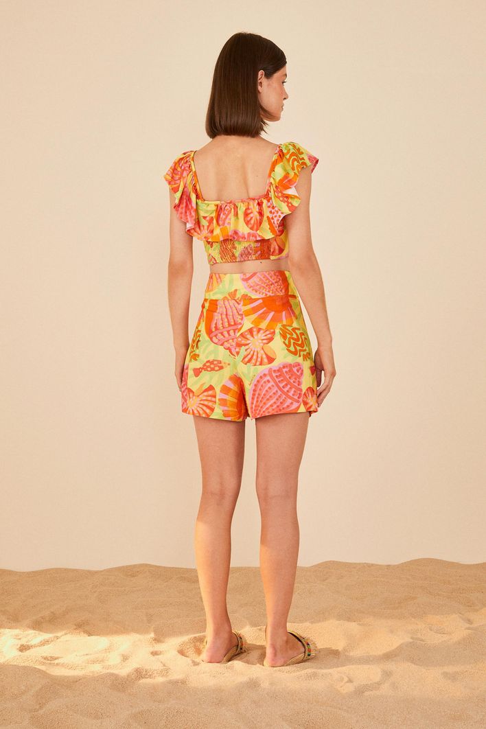 Blusa Cropped Estampada Praia De Concha