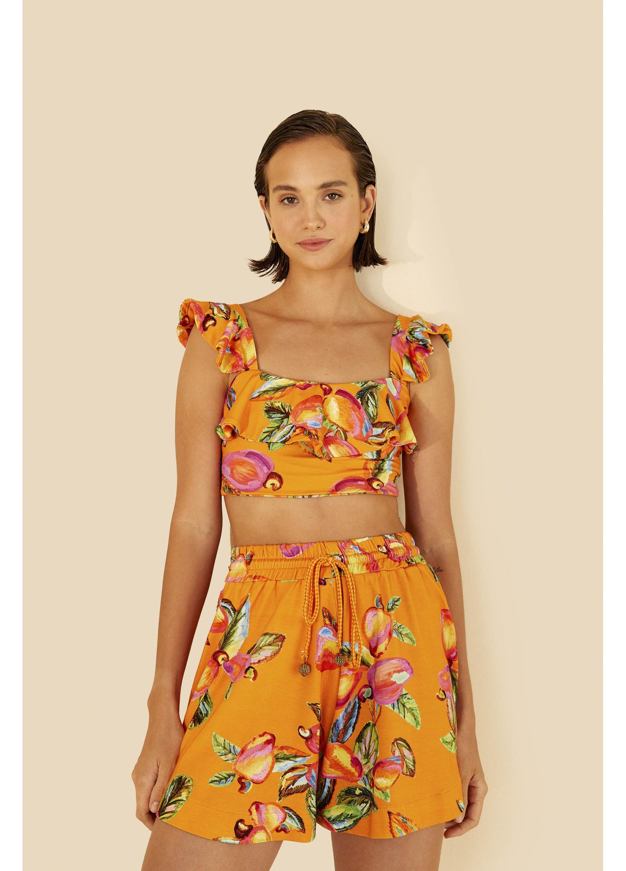 Top Babado Estampado Caju Céu