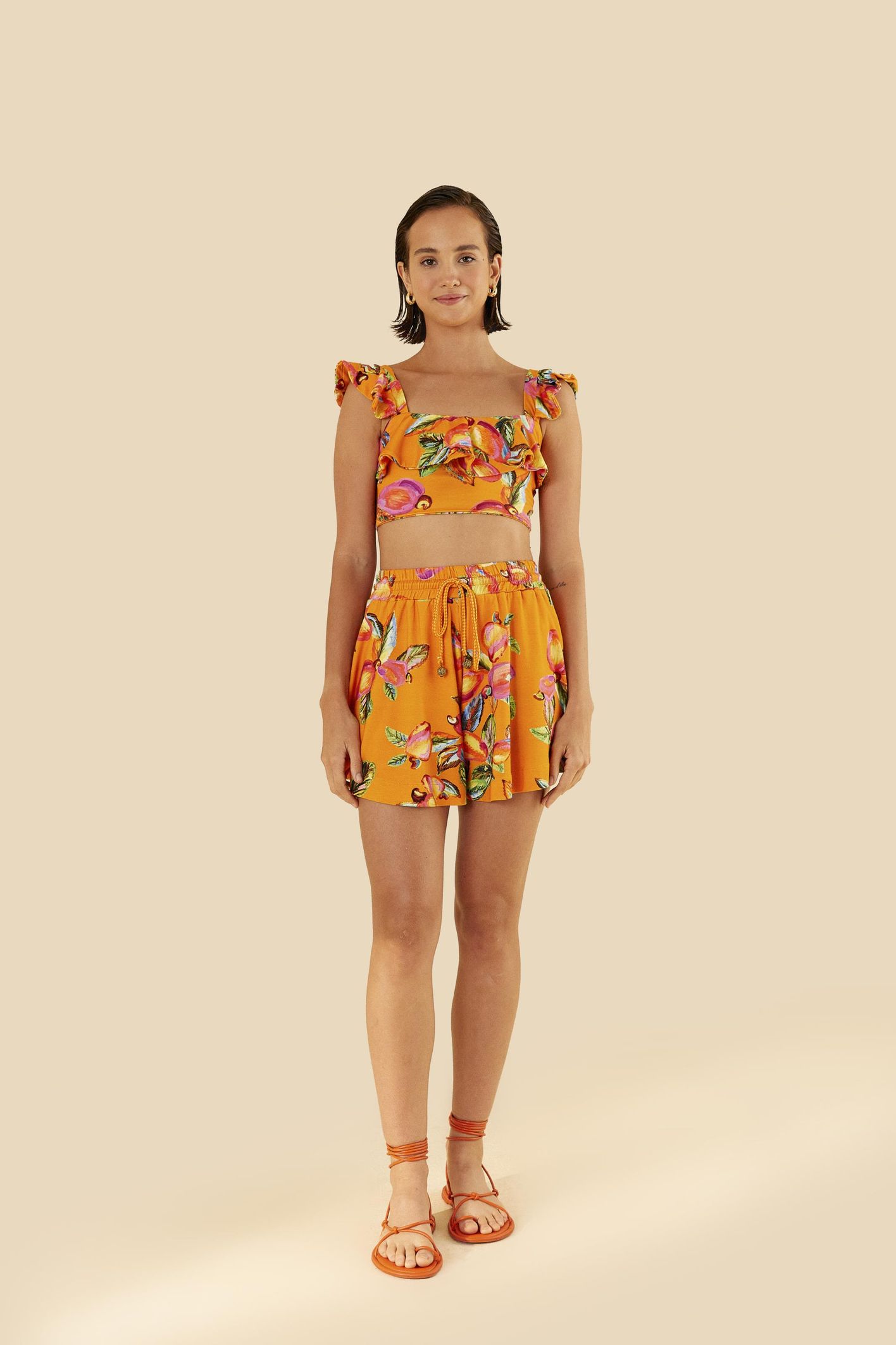 Top Babado Estampado Caju Céu