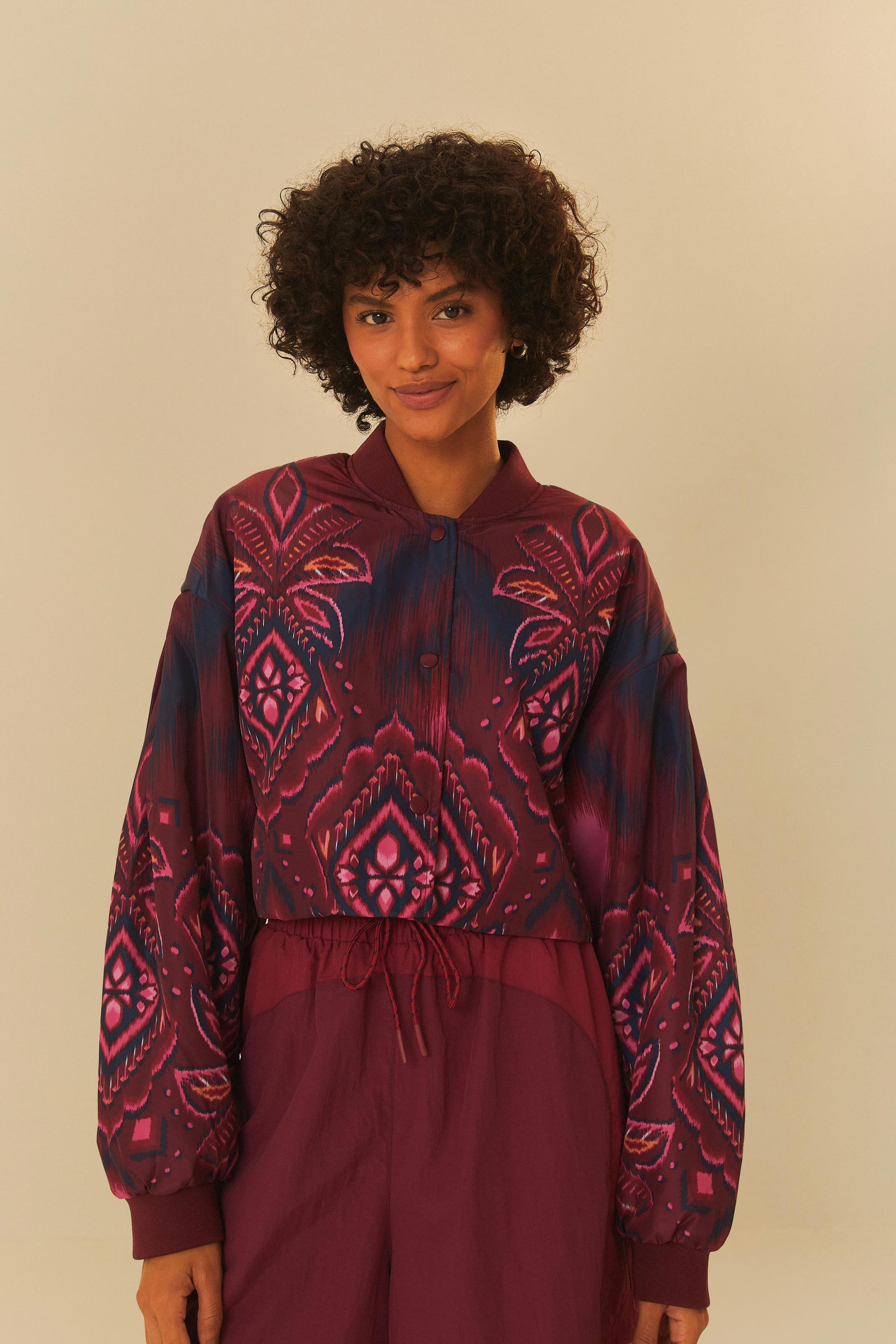 Jaqueta Puffer Tricô Crochê Reversível Estampada Florejo