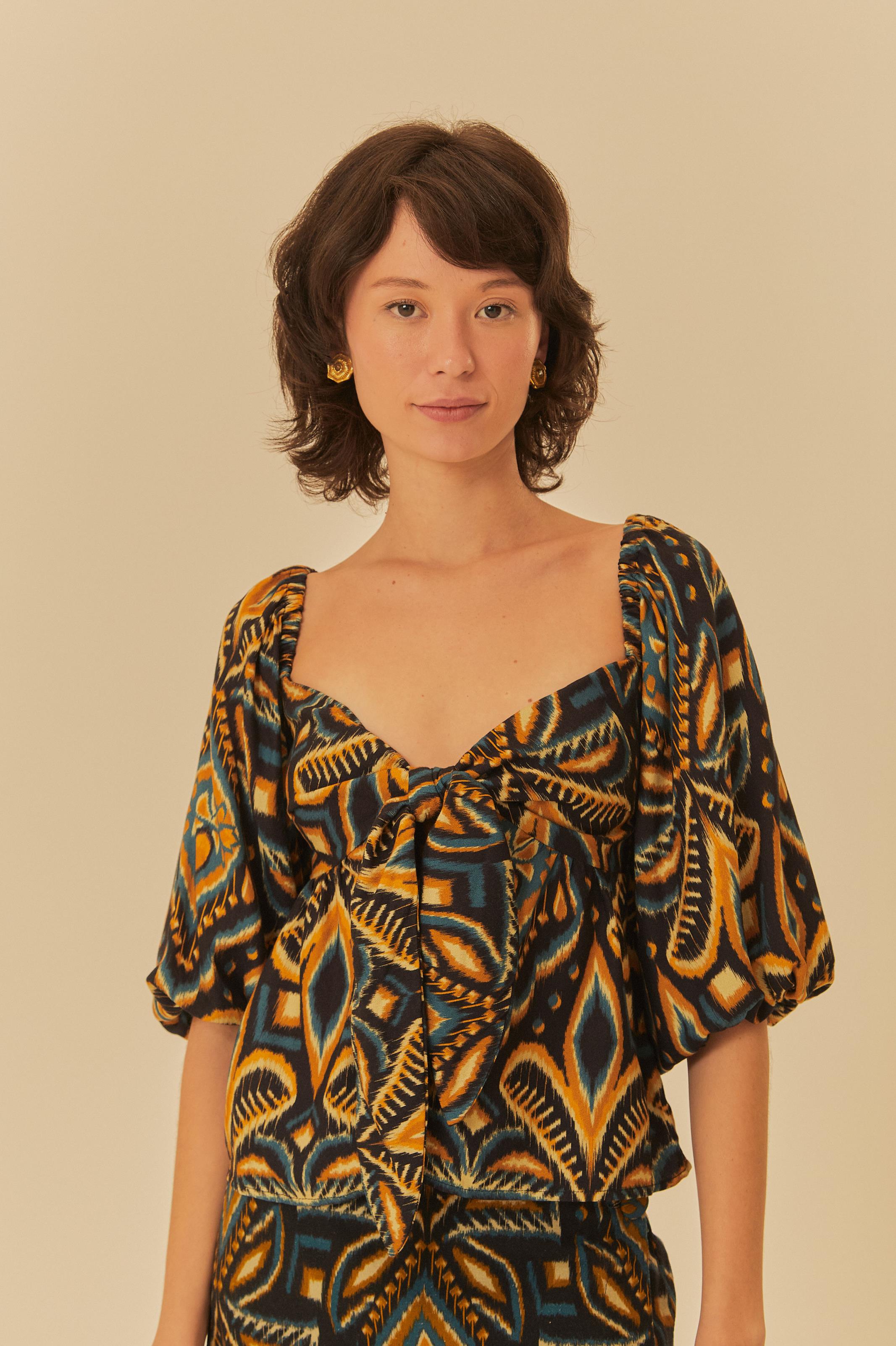 Blusa Bata Amarração Estampada Alba