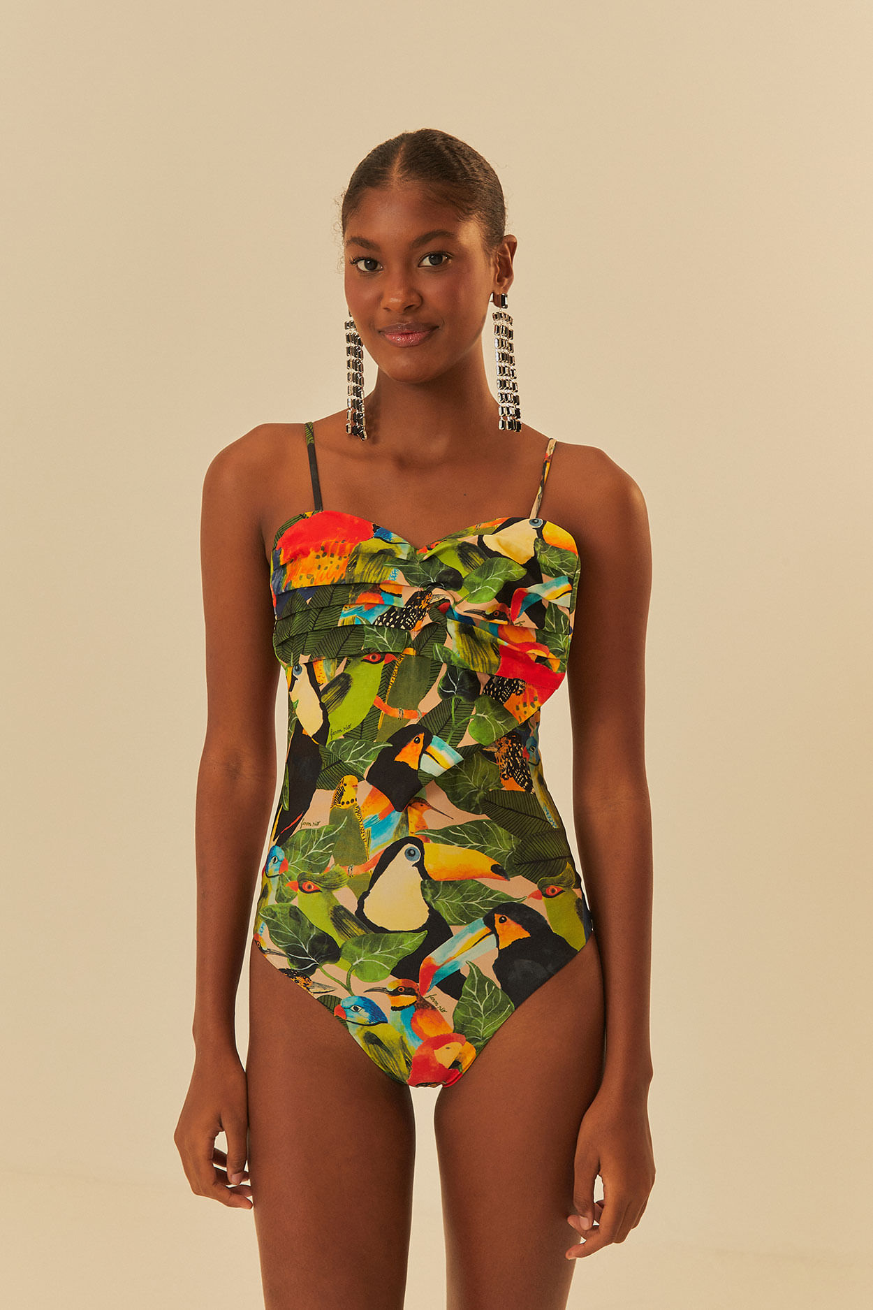 Maiô Estampado Costela 3d Folhagem De Passaro