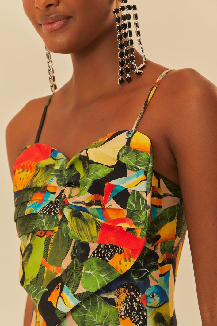 Maiô Estampado Costela 3d Folhagem De Passaro