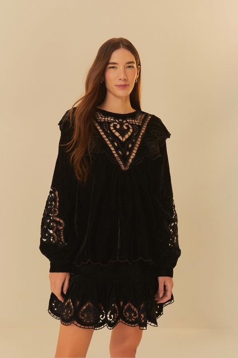 Bata Veludo Bordado Coração