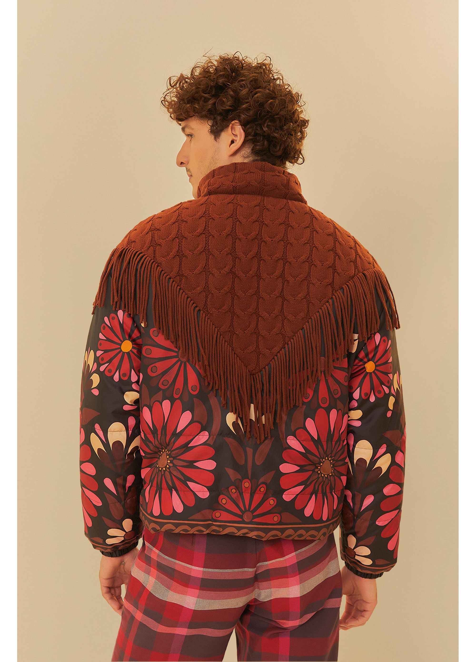 Jaqueta Puffer Tricô Crochê Reversível Estampada Florejo