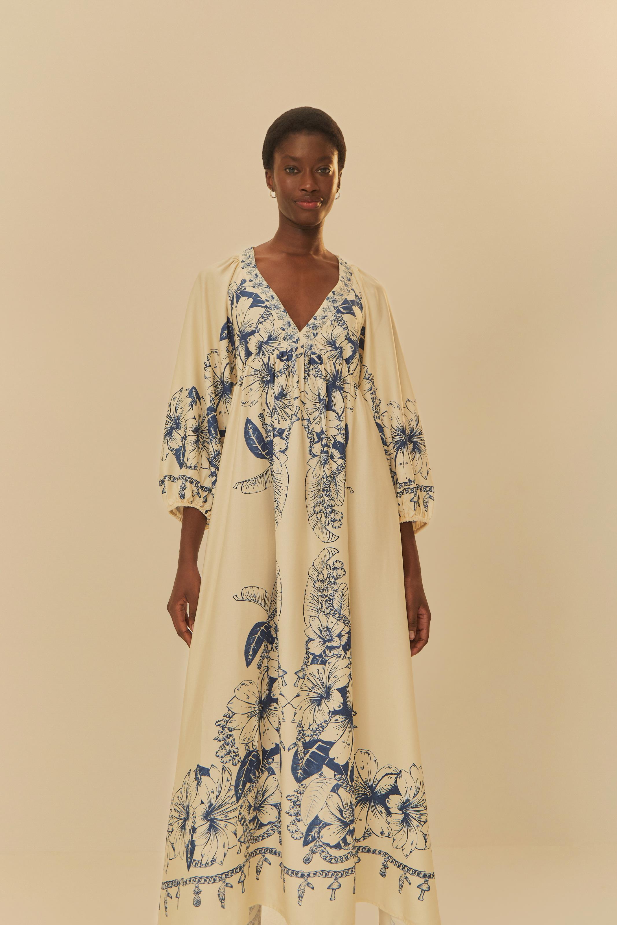 Vestido Longo Estampado Brilho Tropical