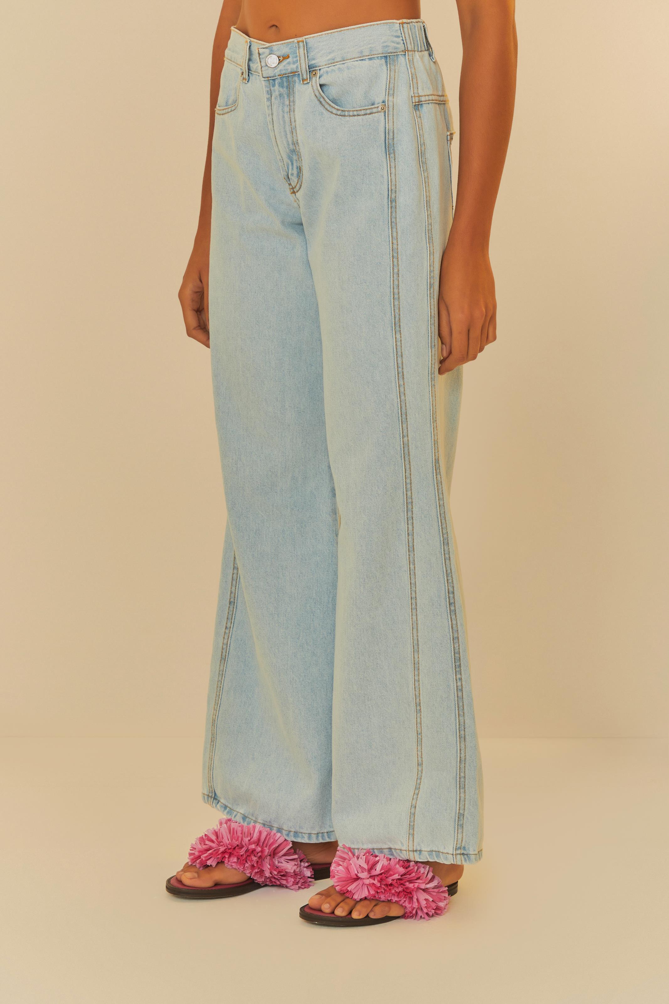 Calça Jeans Recorte Cós Elástico