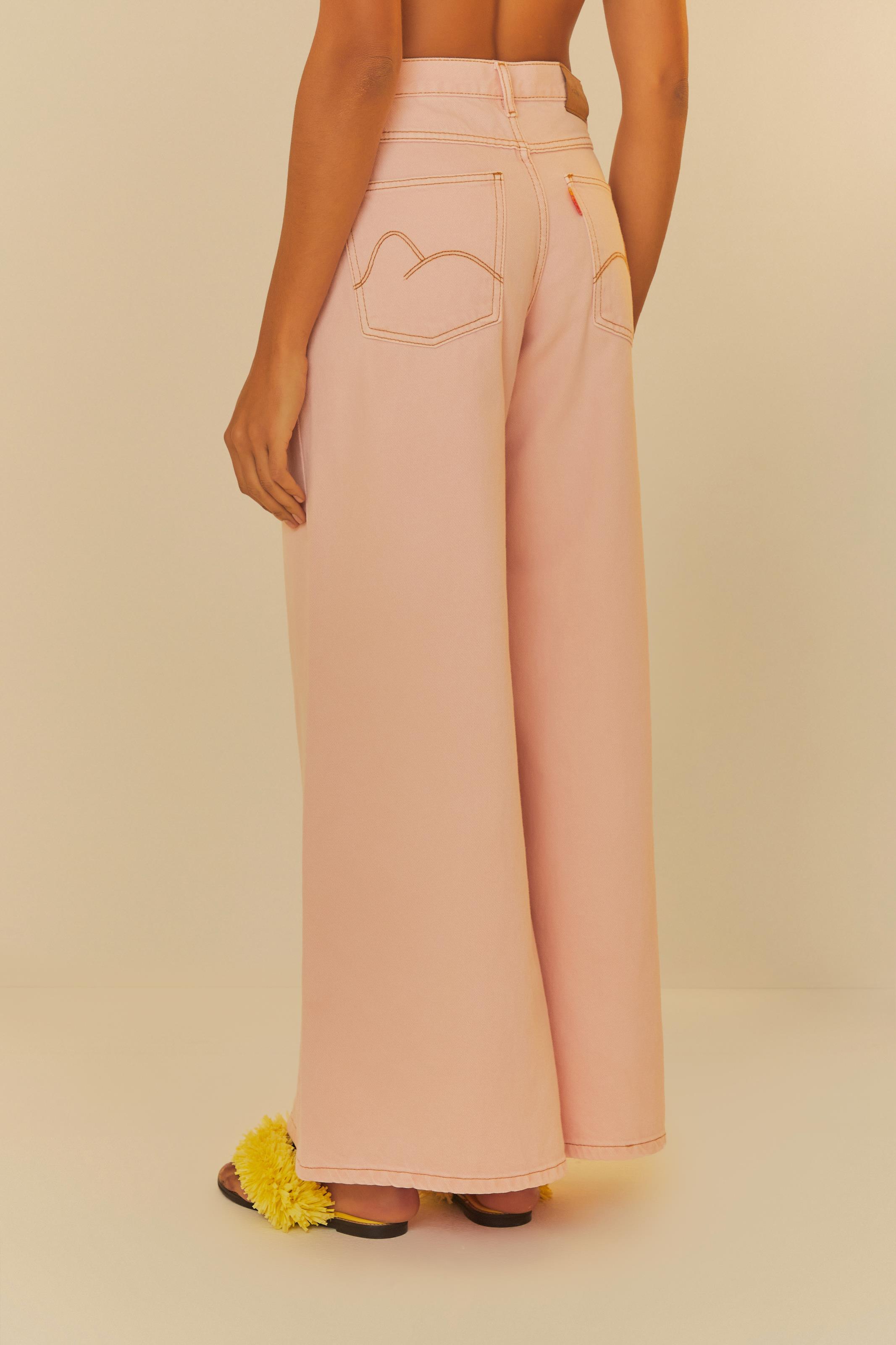 Calça Sarja Loose Rosa Bisne