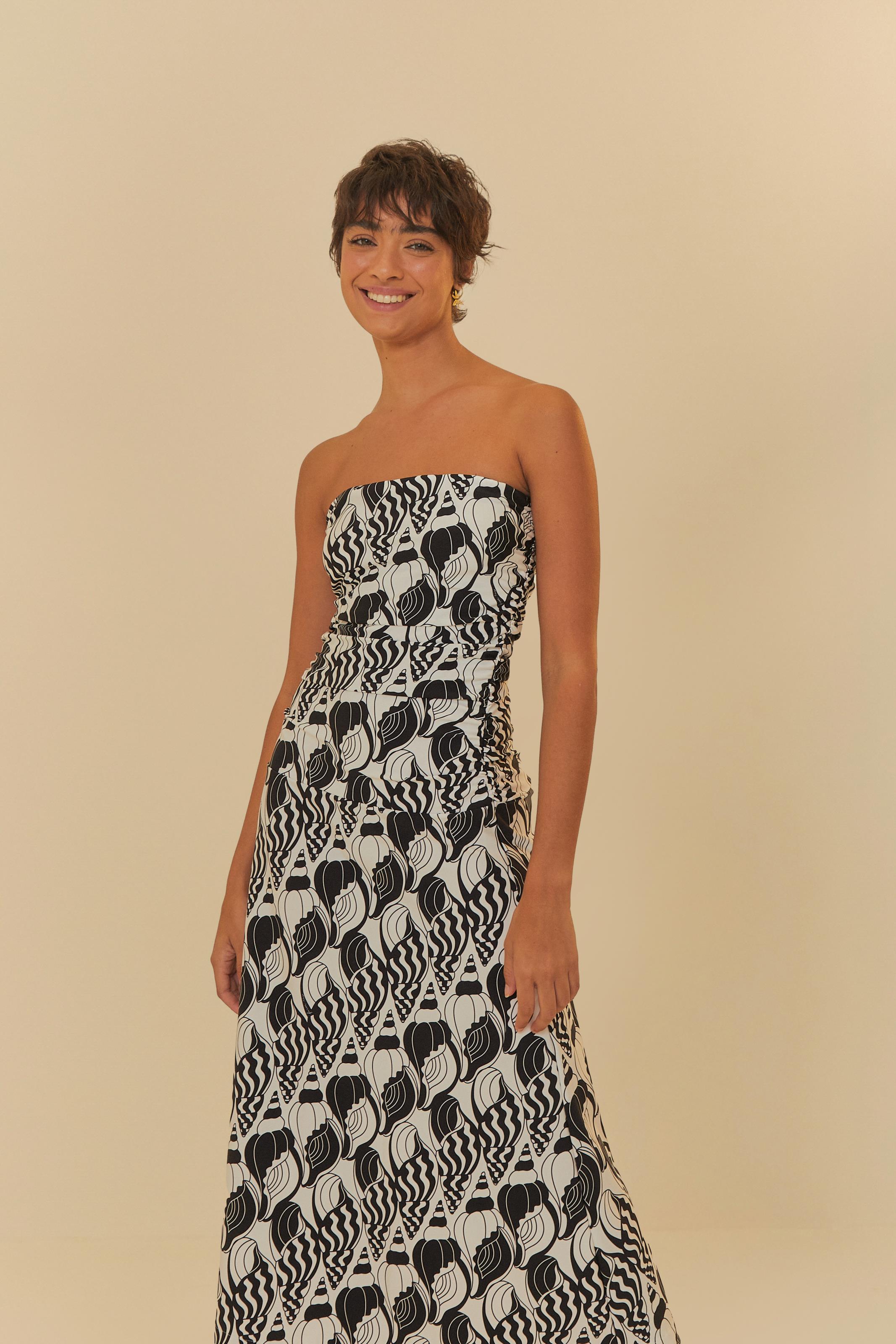 Vestido Midi Estampado Concha Do Mar