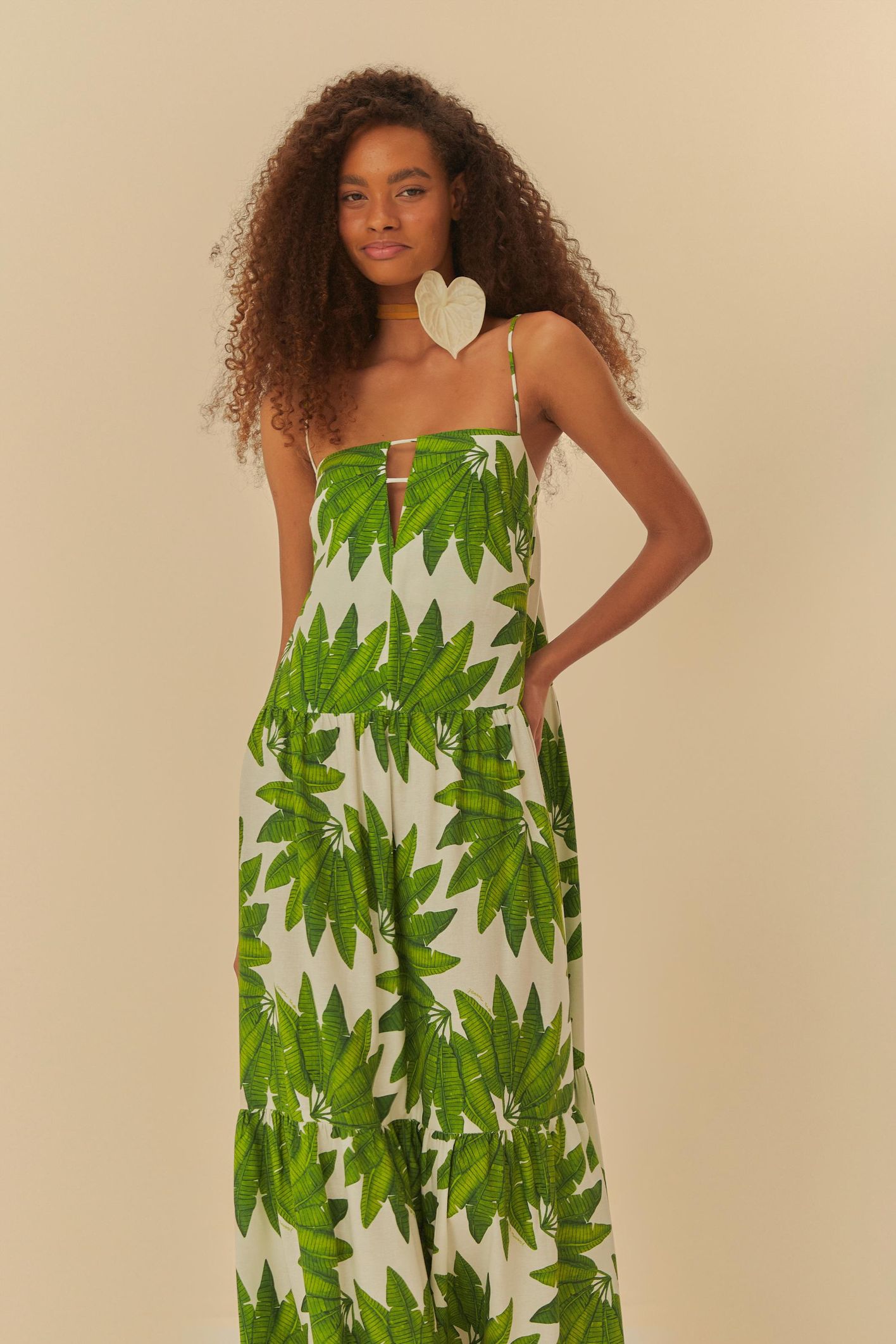 Vestido Longo Estampado Leque De Palmeira Vestido Longo Estampado Leque De Palmeira