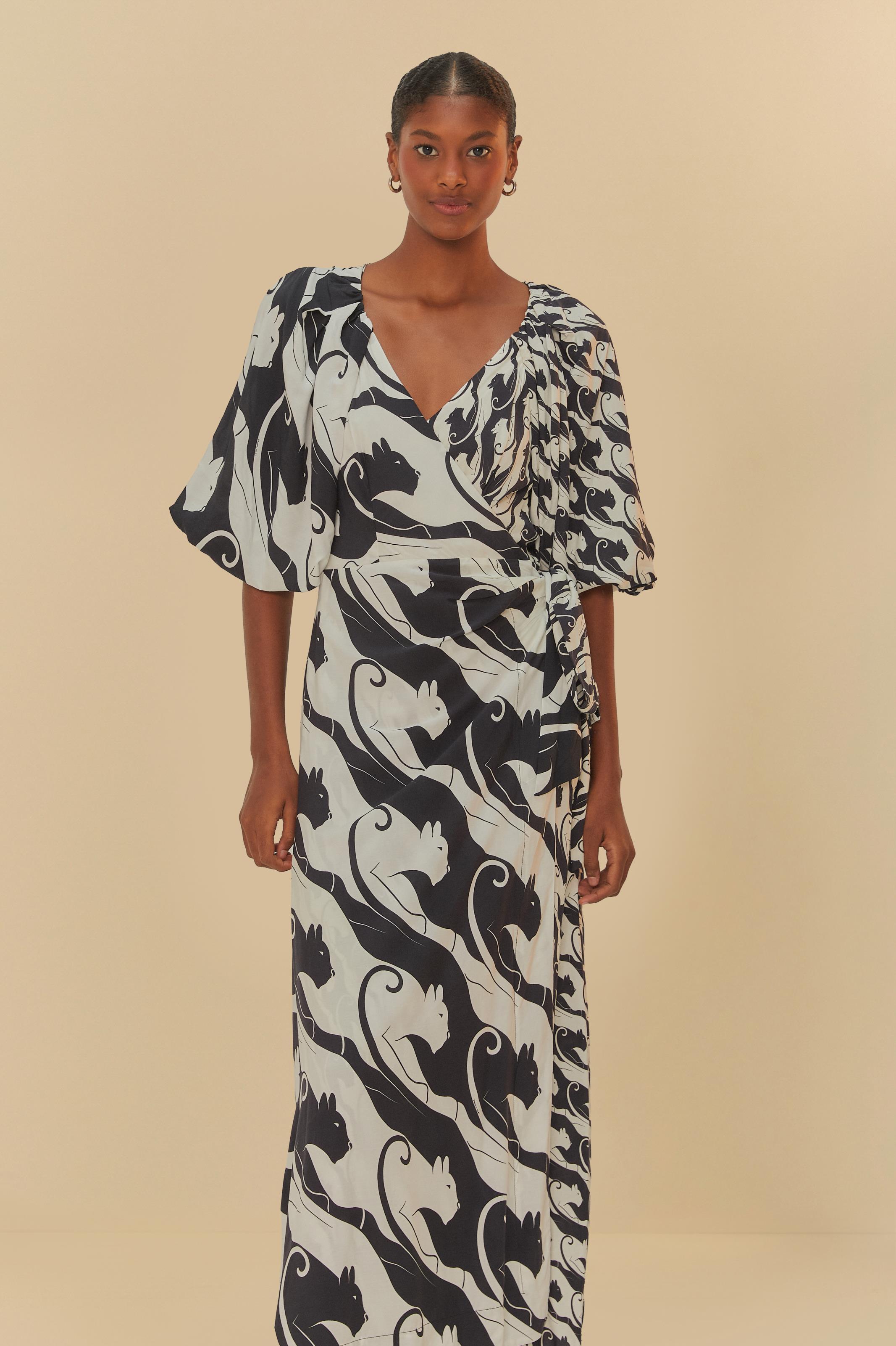 Vestido Transpasse Estampado Panteras