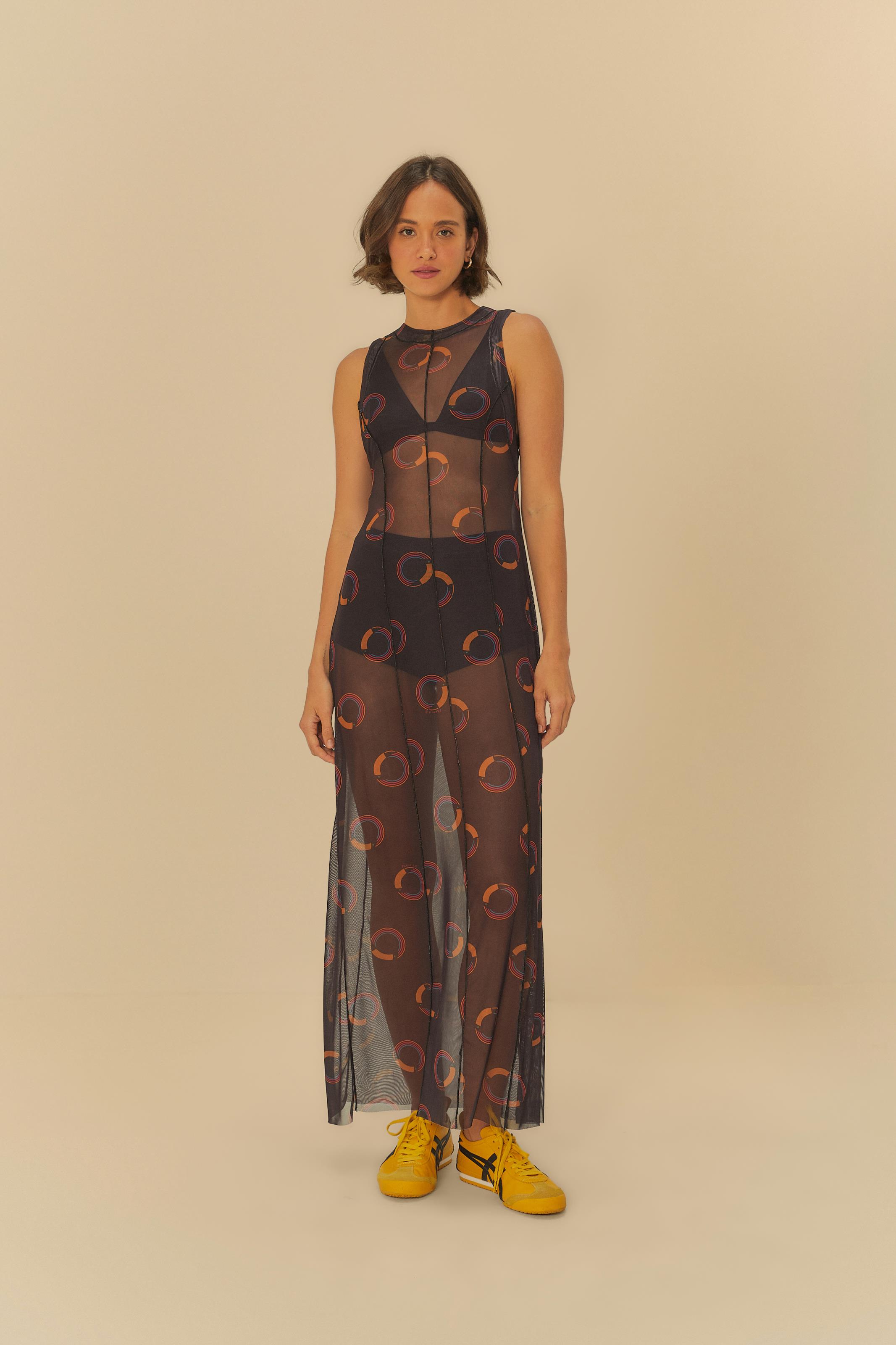 Vestido Tule Estampado Tuca Poá