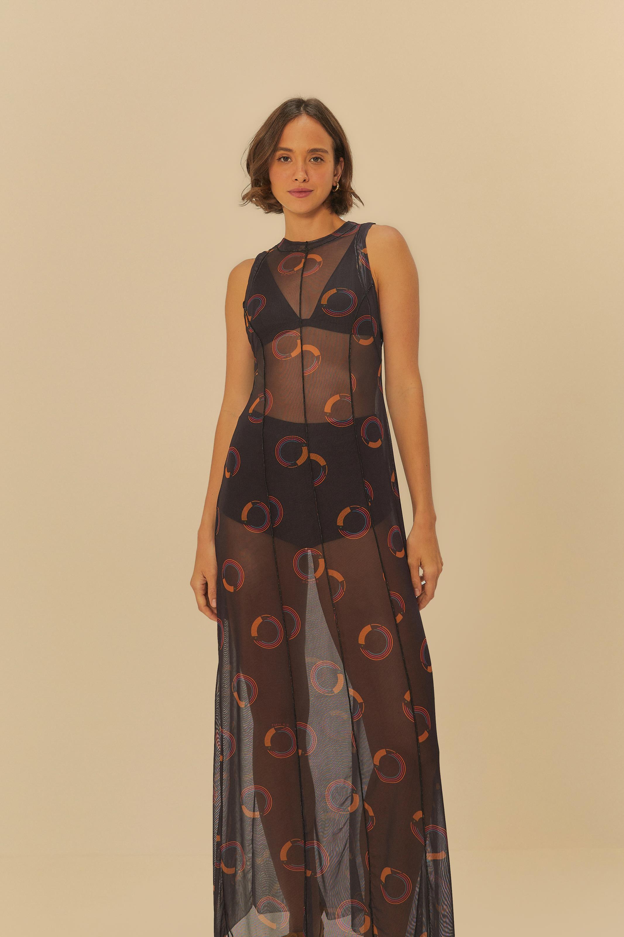 Vestido Tule Estampado Tuca Poá