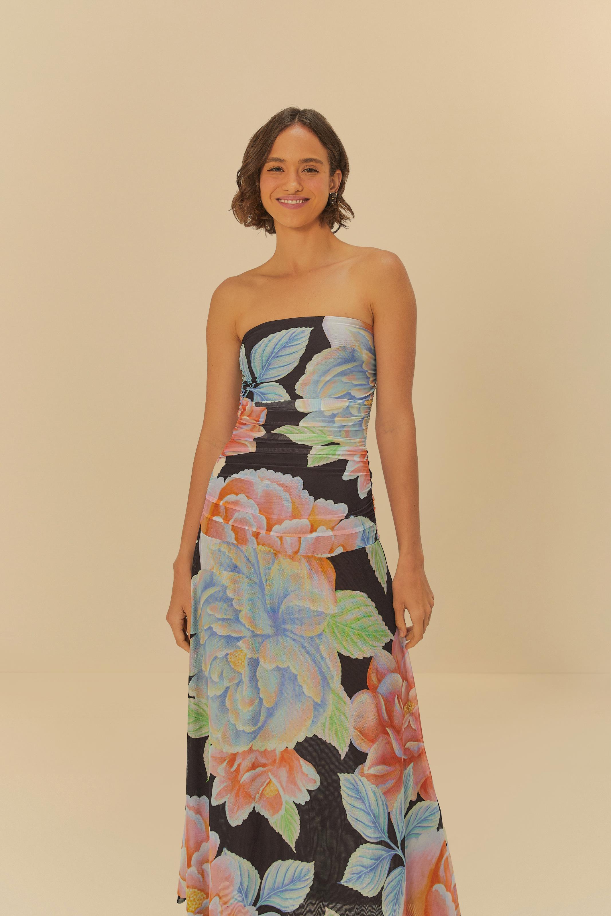 Vestido Tule Estampado Floral Sofia