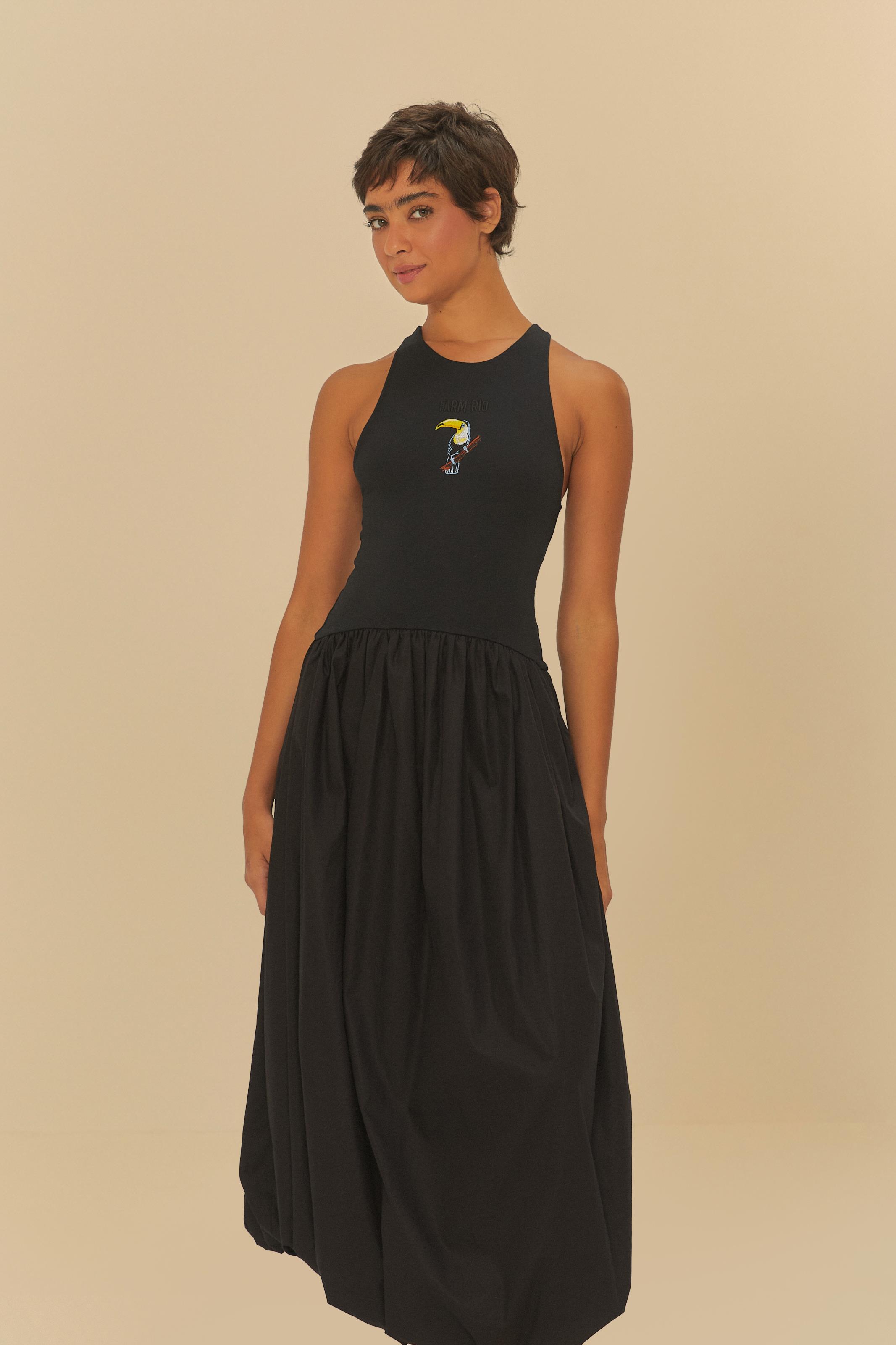 Vestido Balonê Bordado Preto