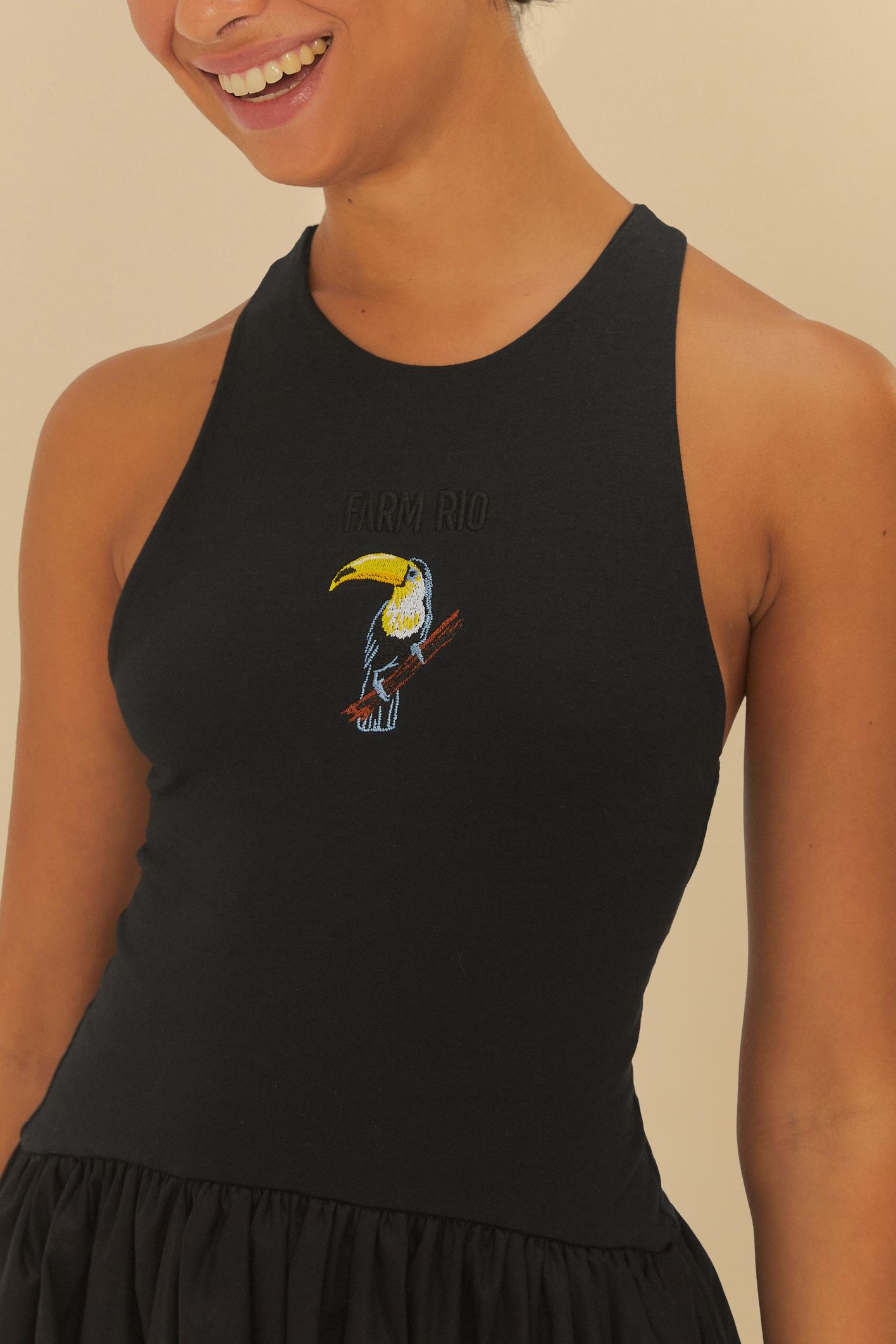 Vestido Balonê Bordado Preto