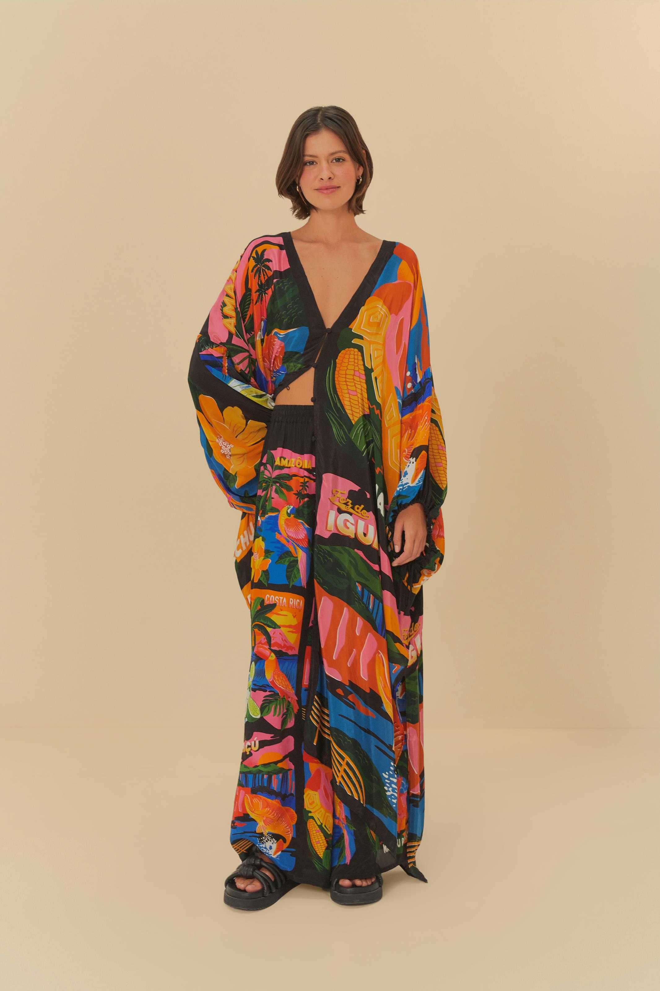 Calça Pantalona Estampada Latina