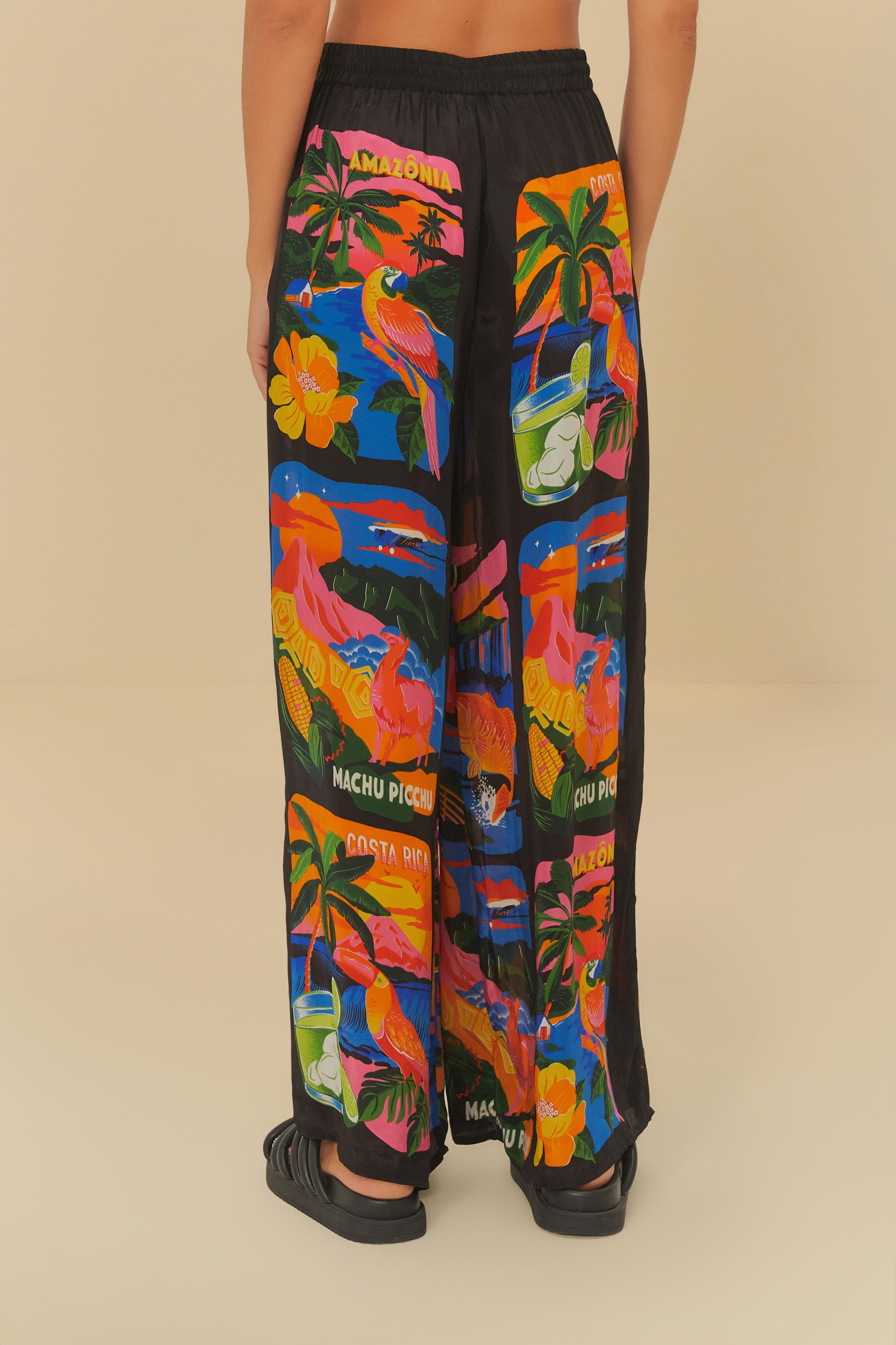 Calça Pantalona Estampada Latina