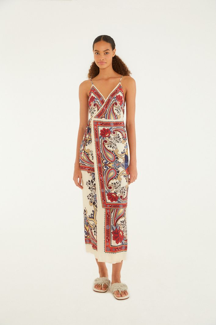 Vestido Cropped Estampado Lenço Borboleta Retrô