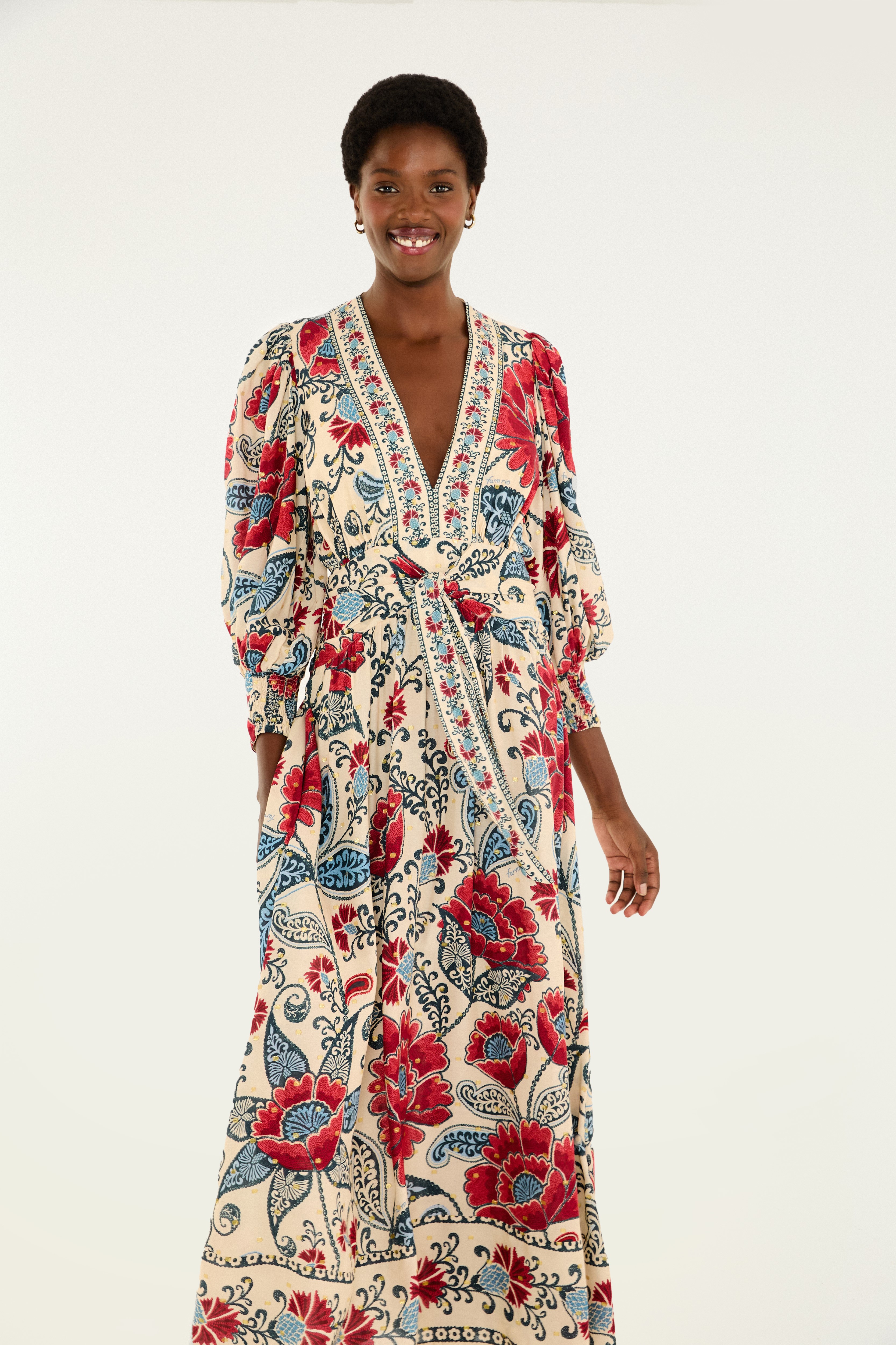 Vestido Longo Manga Estampado Francisca