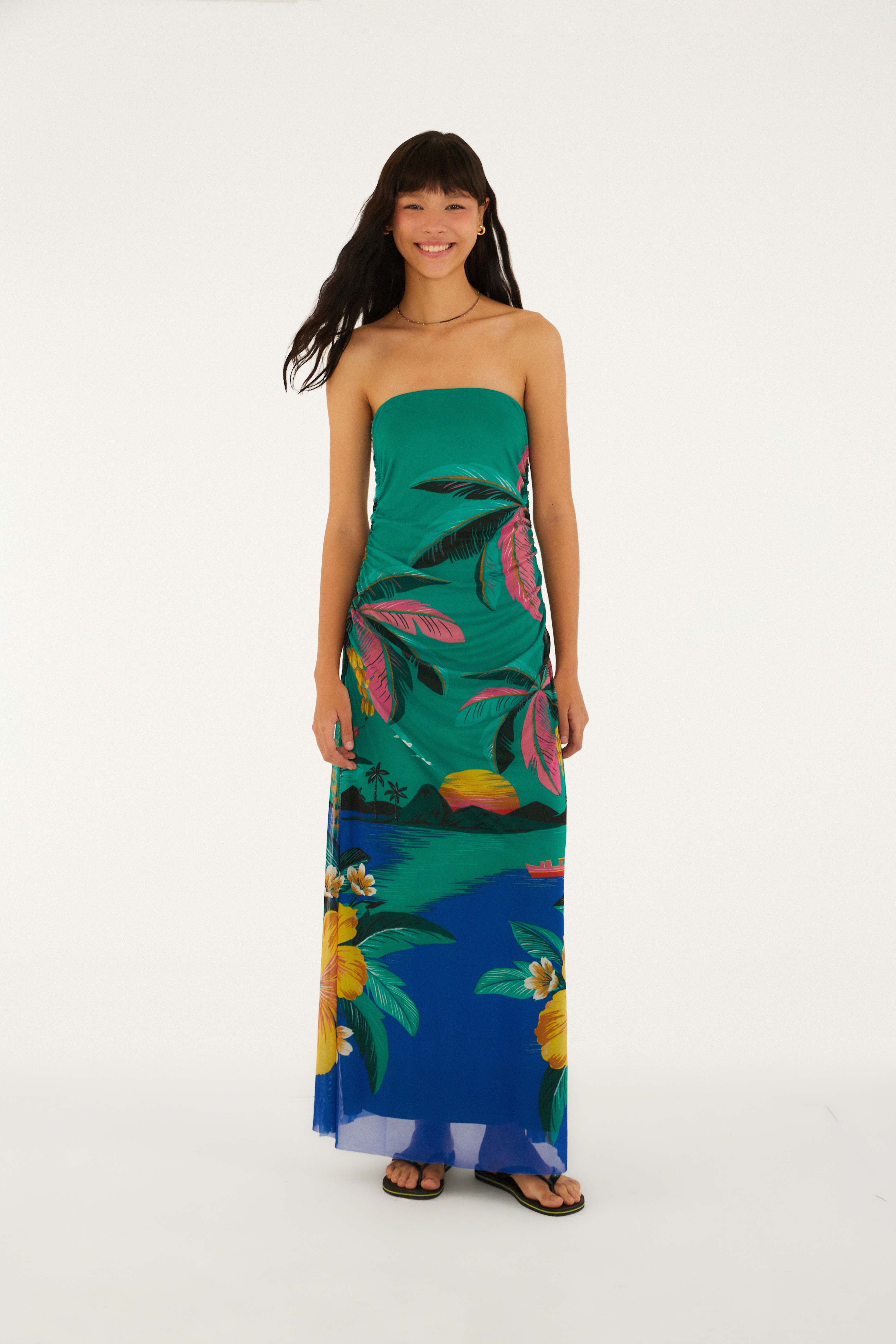 Vestido Tule Estampado Oásis