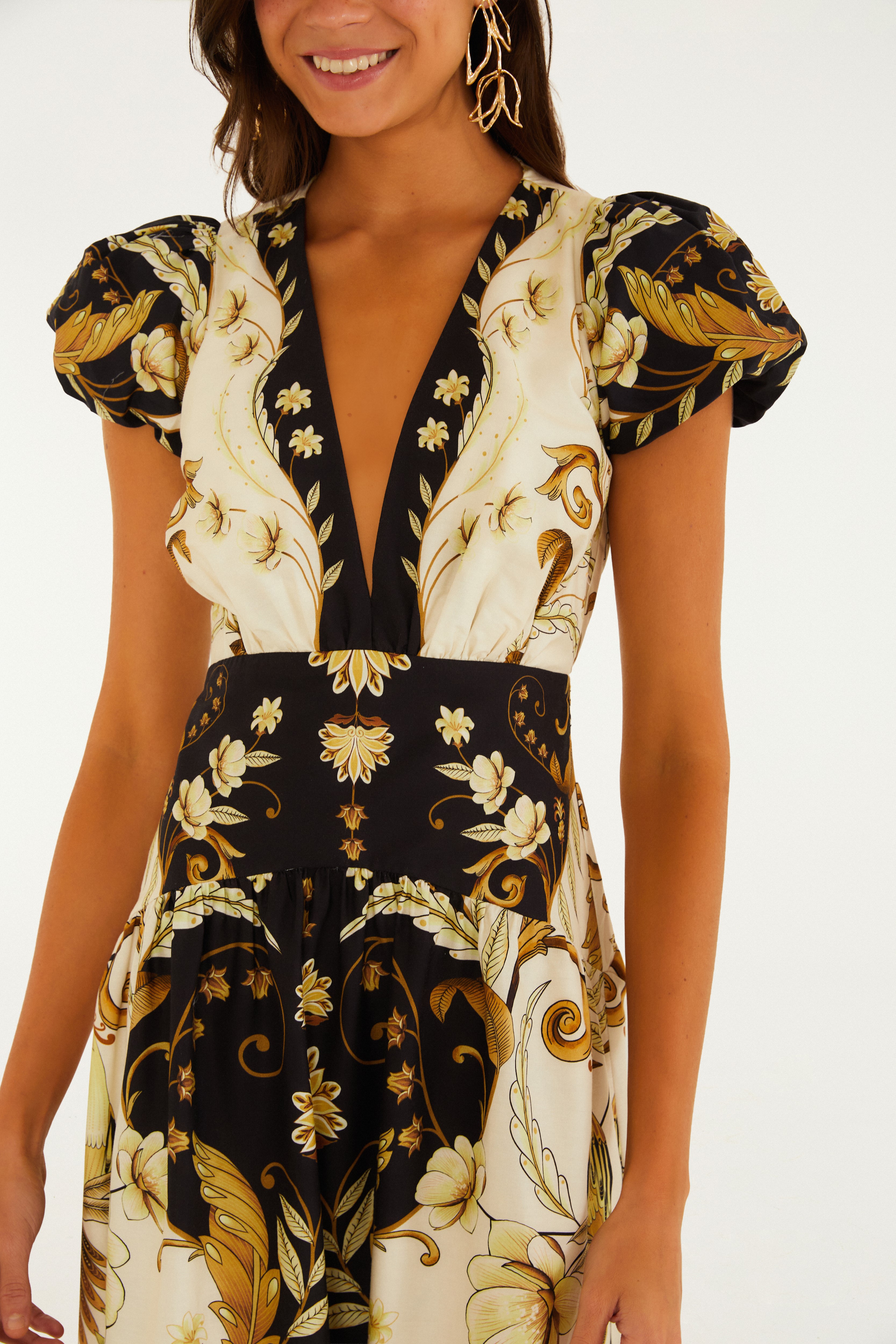Vestido Longo Manga Estampado Milena