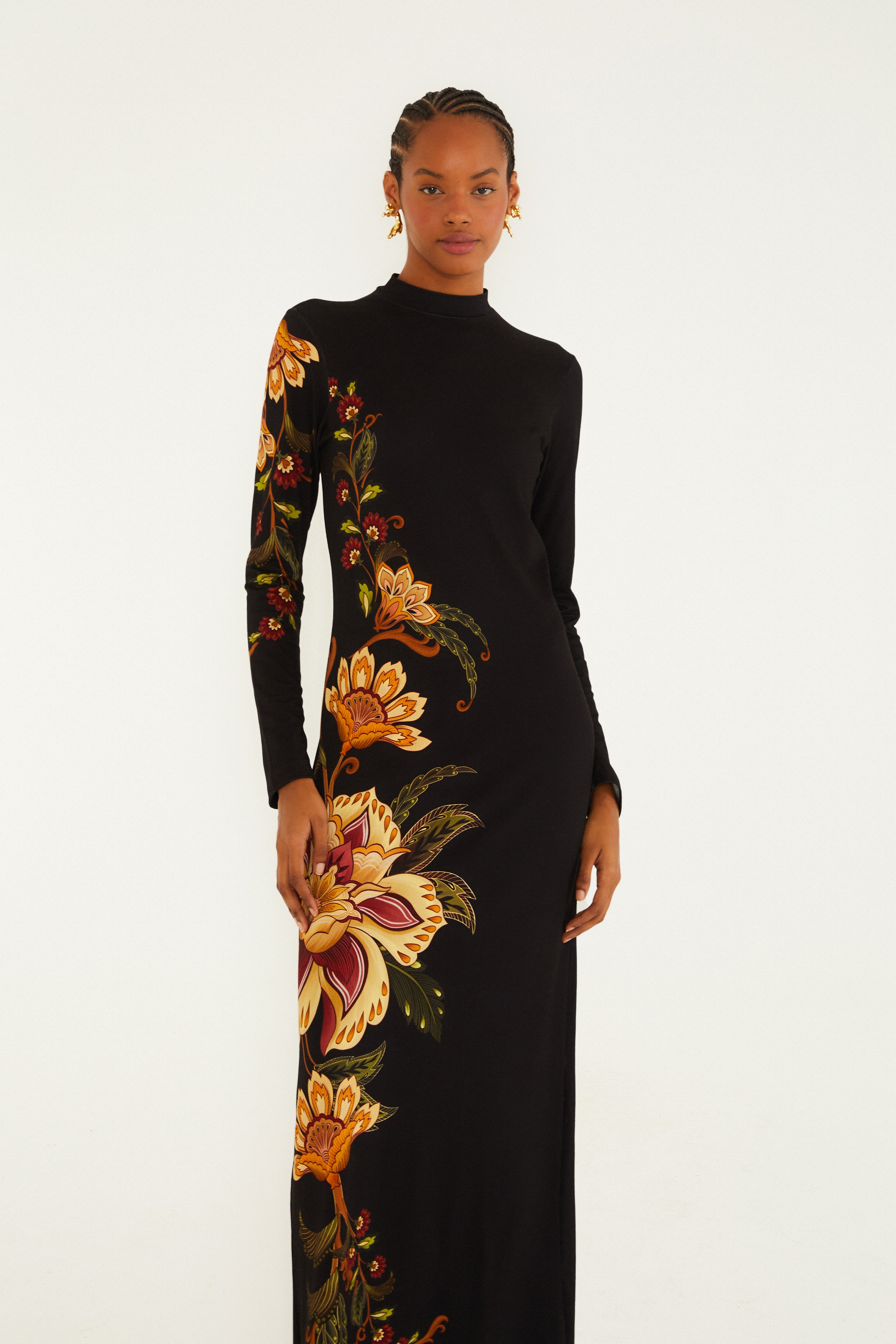 Vestido Midi Estampado Jardim Majestoso